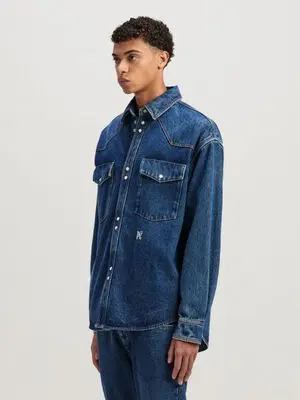 Palm Angels Logo-embroidered Drop Shoulder Denim Shirt