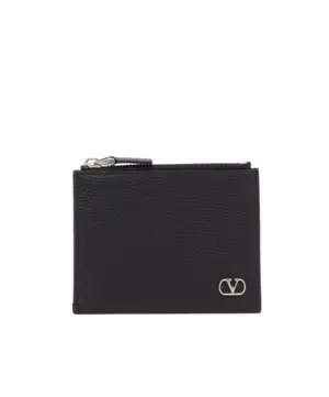 Valentino Garavani Vlogo Signature Grainy Calfskin Card Holder - Black