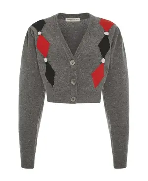 Alessandra Rich Cropped Cardigan With Argyle Detail