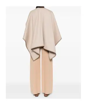 Max Mara Wool Poncho With Belt And Logo Embroidery