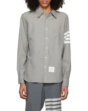 Thom Browne 4-bar Denim Shirt - Medium Gray