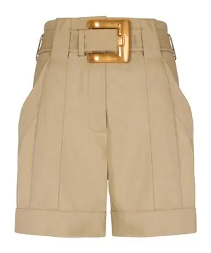 Balmain Belted Gabardine Shorts - Beige