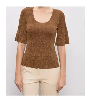 TWINSET Ribbed Knit Lurex Top With Flared Sleeves