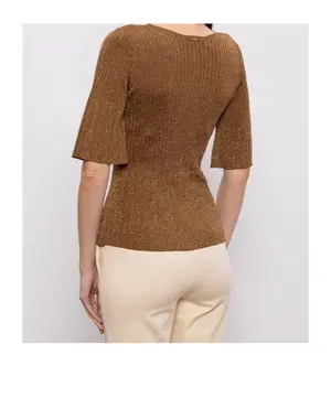 TWINSET Ribbed Knit Lurex Top With Flared Sleeves