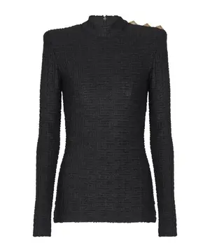 Balmain High Neck Monogram-pattern Long Sleeve Top