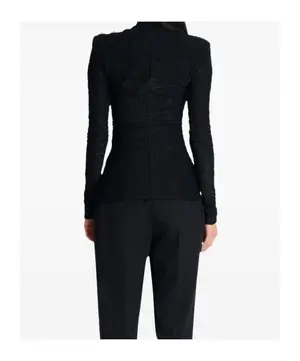 Balmain High Neck Monogram-pattern Long Sleeve Top