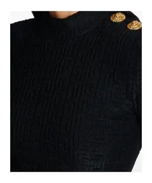 Balmain High Neck Monogram-pattern Long Sleeve Top