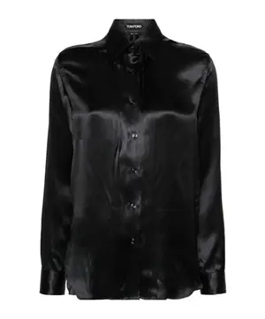 TOM FORD Pintucked Long-sleeved Shirt - Black