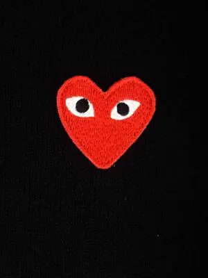 Play Comme Des Garcon Long Sleeve V-neck Sweater With Logo - Black