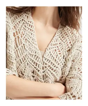 Brunello Cucinelli Macrame Cardigan With Tassel Hem - White