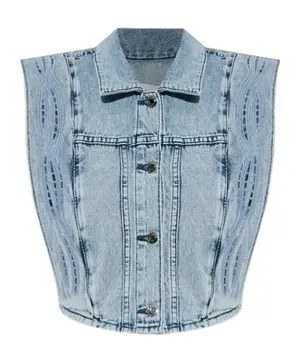 IRO PARIS Rosye Sleeveless Broderie Anglaise Denim Jacket - Blue