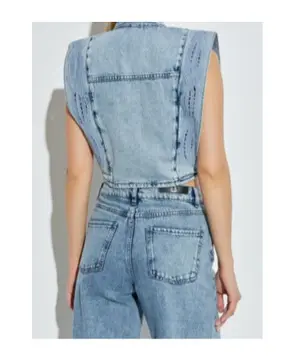 IRO PARIS Rosye Sleeveless Broderie Anglaise Denim Jacket - Blue