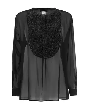 Fabiana Filippi Sheer Paneled Blouse With Embellished Neckline - Black