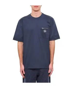 Fendi Logo Printed Crewneck T-shirt - Navy Blue
