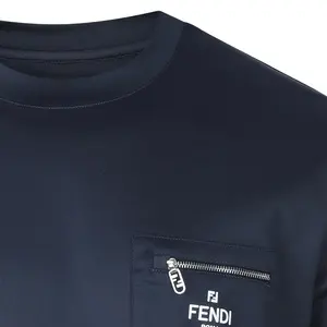 Fendi Logo Printed Crewneck T-shirt - Navy Blue