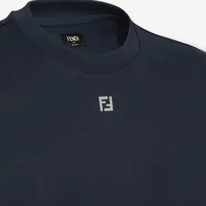 Fendi Logo Printed Crewneck T-shirt - Navy Blue