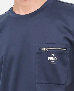 Fendi Logo Printed Crewneck T-shirt - Navy Blue