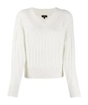 Theory V-neck Cable Knit Jumper - White