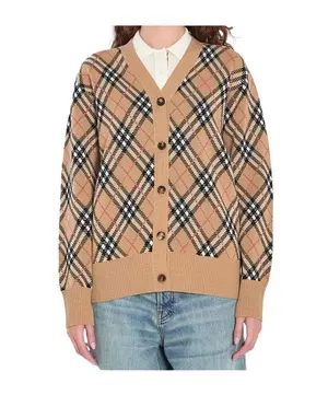 Burberry Checked Button-up Knitted Cardigan - Sand-colored