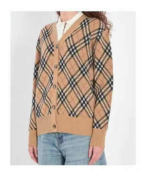 Burberry Checked Button-up Knitted Cardigan - Sand-colored
