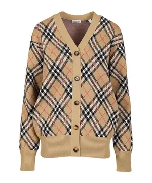 Burberry Checked Button-up Knitted Cardigan - Sand