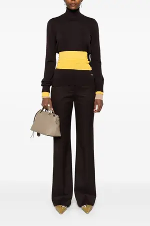 Fendi Long-sleeved Ribbed Wool Jumper With Embroidered Logo