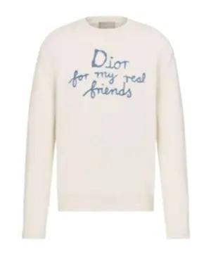 Dior Embroidered Round Neck Long Sleeve Sweater - White