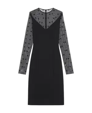 Givenchy V-neck Sheer Monogram Midi Dress - Black