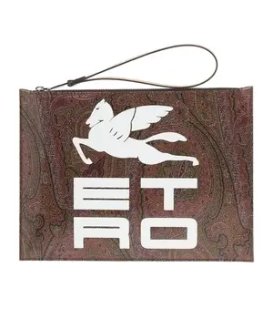 Etro Zippered Clutch With Logo And Pattern - Brown