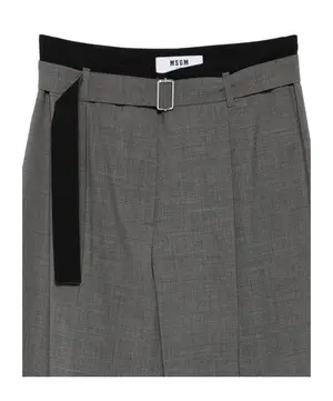 MSGM Belted Pleated Straight Leg Trousers