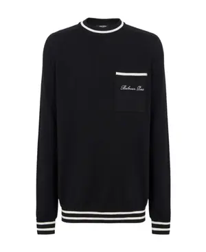 Balmain Knitted Jumper With Logo Embroidery And Contrast Trims