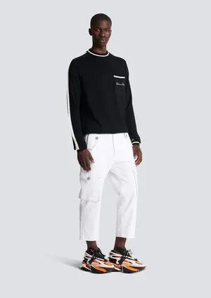 Balmain Knitted Jumper With Logo Embroidery And Contrast Trims