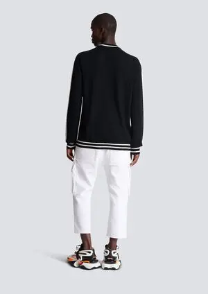 Balmain Knitted Jumper With Logo Embroidery And Contrast Trims