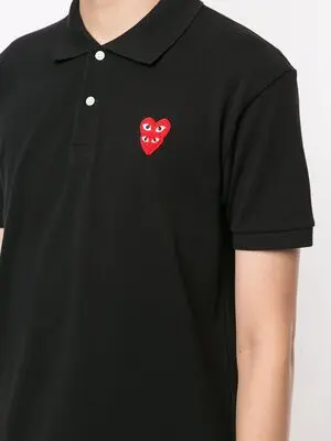 Play Comme Des Garcon Heart-logo Piqué Polo Shirt - Black