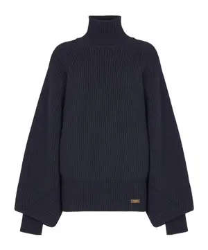Balmain Ribbed-knit Logo-patch High Neck Sweater - Blue