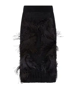 Attico Fringed Knitted Midi Skirt - Black