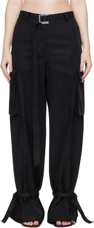 Attico Belted Long Cargo Pants - Black