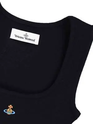 VIVIENNE WESTWOOD Orb Embroidered Ribbed Cropped Top - Black