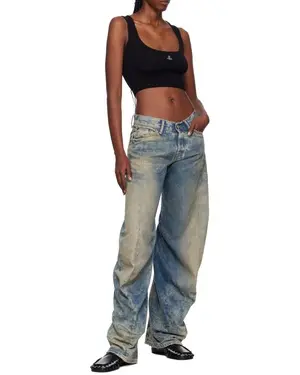 VIVIENNE WESTWOOD Orb Embroidered Ribbed Cropped Top - Black