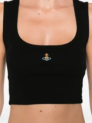 VIVIENNE WESTWOOD Orb Embroidered Ribbed Cropped Top - Black