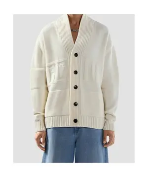 Gcds Logo Embossed V-neck Cardigan - Bone