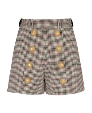 Balmain High-waisted Button-embellished Houndstooth Shorts