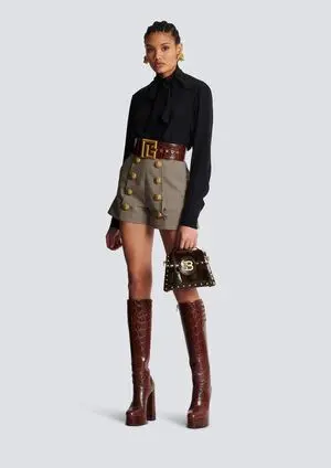 Balmain High-waisted Button-embellished Houndstooth Shorts