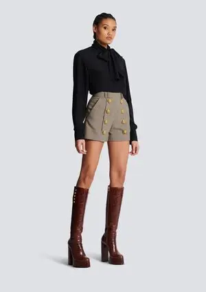 Balmain High-waisted Button-embellished Houndstooth Shorts