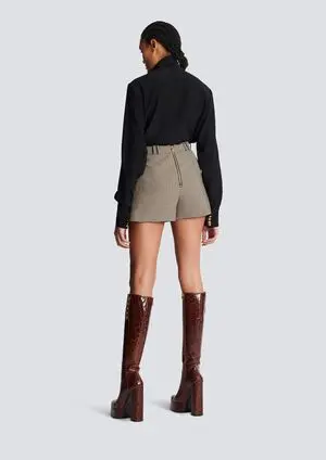 Balmain High-waisted Button-embellished Houndstooth Shorts