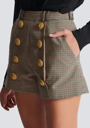 Balmain High-waisted Button-embellished Houndstooth Shorts