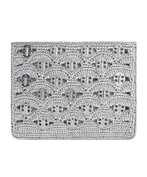 Rabanne Raffia Zipped Clutch Bag With Tone Embellishments