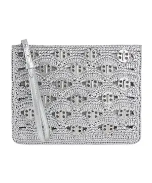 Rabanne Raffia Zipped Clutch Bag With Tone Embellishments