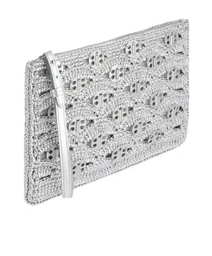 Rabanne Raffia Zipped Clutch Bag With Tone Embellishments