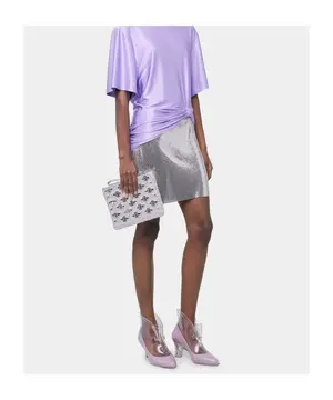 Rabanne Raffia Zipped Clutch Bag With Tone Embellishments